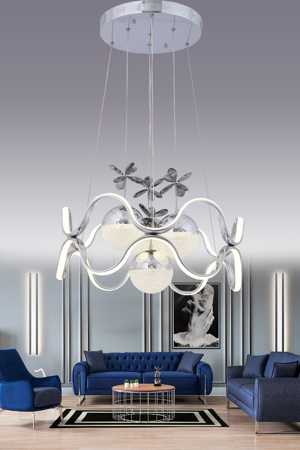 HR050 Modern Crystal Stone Chandelier (Chrom) with Remote Control – Litey Store